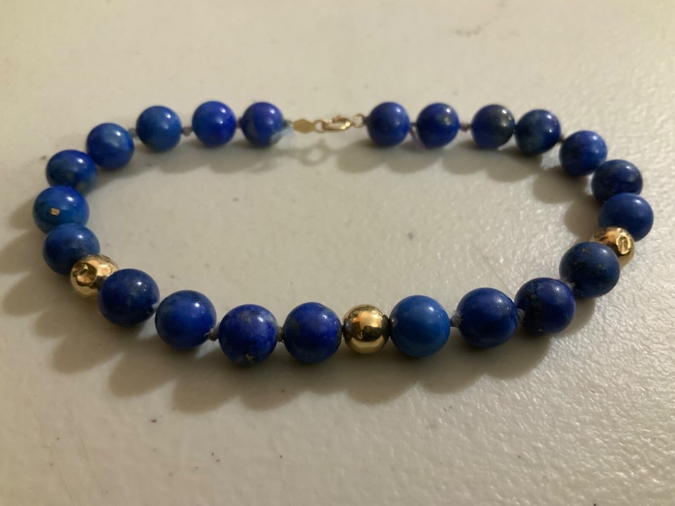 14K Gold Clasp Blue Lapis Lazul Bracelet (clasp & beads) 12grams/8inch ...