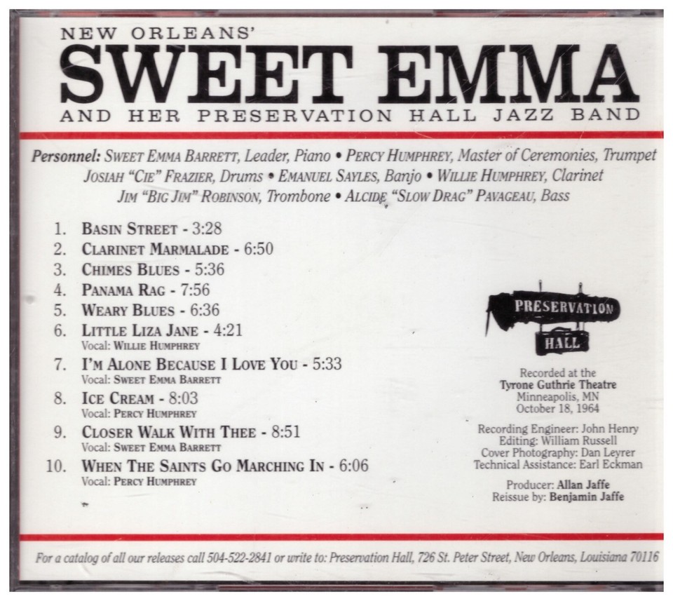 New Orleans Sweet Emma - Ans Presevation Hall Jazz band [CD] | eBay