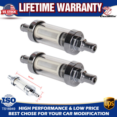 2x Universal Fuel Filter Clear View Inline 10mm 3/8'' Chrome Glass Car ...