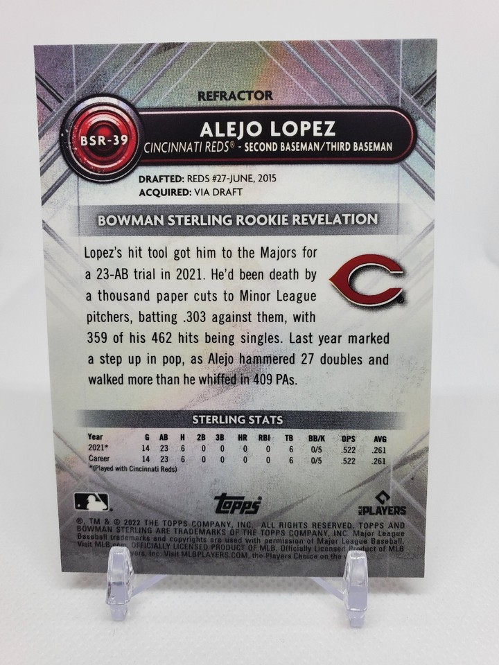 ALEJO LOPEZ 2022 BOWMAN STERLING REFRACTOR ROOKIE RC 138/199 Cincinnati ...