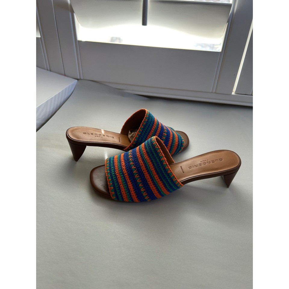 Clergerie Paris Lorelei Crochet Kitten Heel Mules Striped Azure Size 38 ...