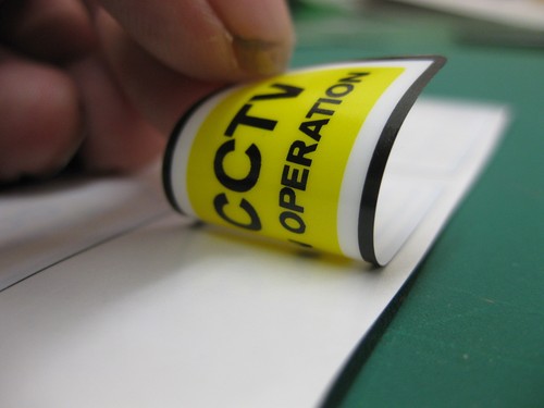 4 SMALL CCTV IN OPERATION STICKERS 50mmx 20mm internal glass versions ...