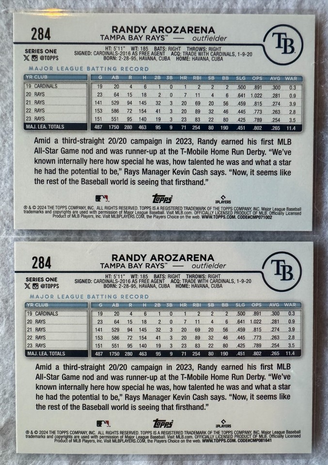 2024 Topps Series 1 Randy Arozarena Easter Foil #284 & Base Card | eBay
