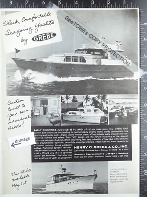 1967 ADVERTISING for Henry C Grebe Co 45 + motor yacht boat VR-60 ? | eBay