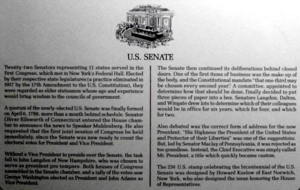 USA 1989 - Bicentennial House of Representatives, Old Senate Chamber ...