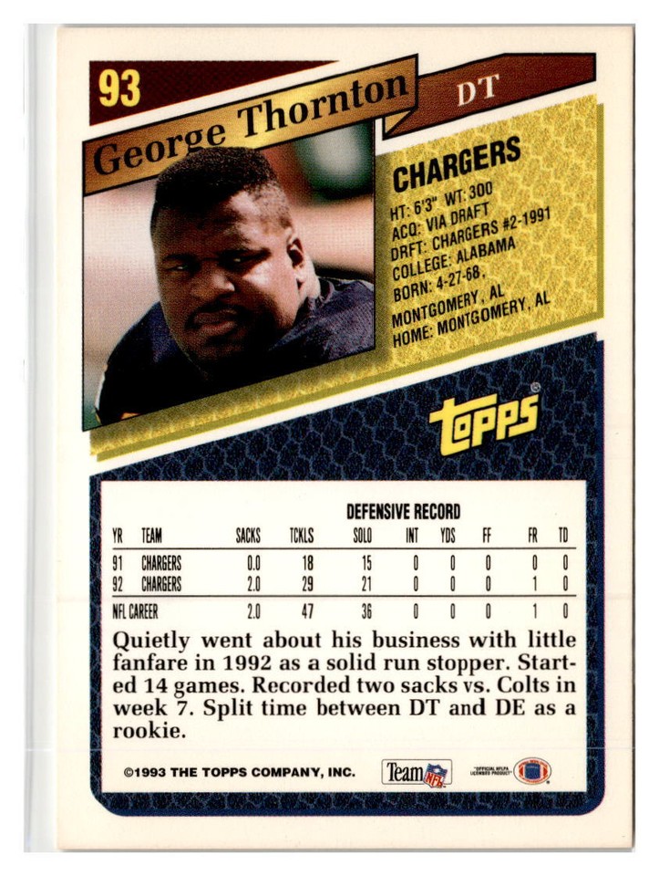 1993 Topps #93 George Thornton Gold Gold | eBay