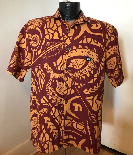 Dark Red Cotton SS Rix Aloha Shirt Made In Hawaii Helmets Clubs Tattoo ...