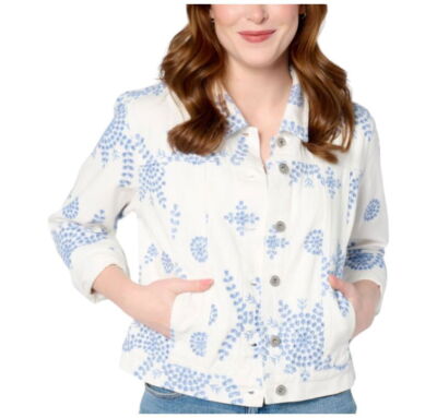 Destination 365 Eyelet Denim Jacket with Pockets Dark Chambray | eBay