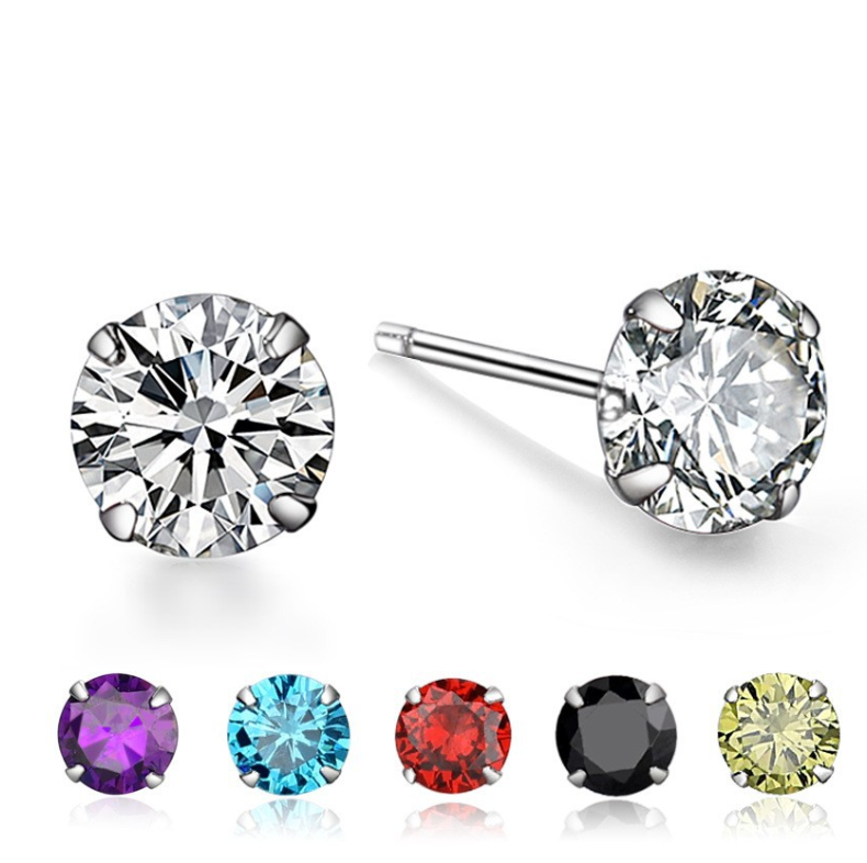 GENUINE SOLID 925 STERLING SILVER SMALL CZ STUD POST EARRINGS 3mm WOMEN ...