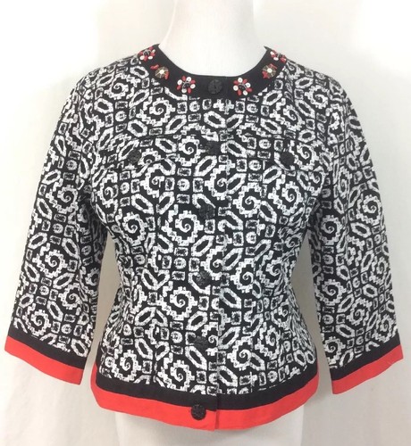 Ruby Red Button Up Jacket 3/4 Sleeves Embellished Collar Size 10P | eBay