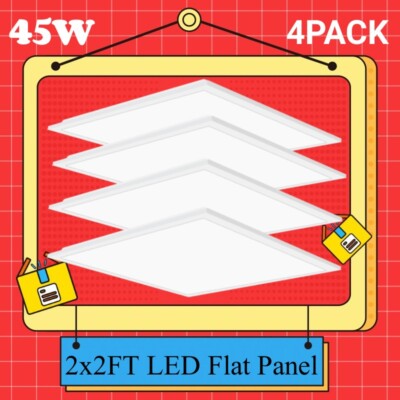 2x2FT LED Flat Panel Light,45W 5800 Lumens Recessed Back-Lit LED ...