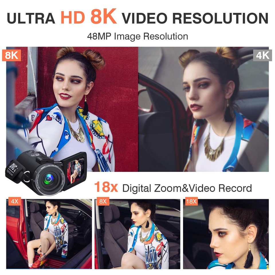 Video Camera 8k Camcorder 48MP UHD WiFi IR Night Vision Vlogging Camera ...
