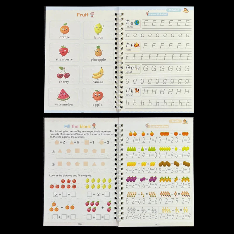 Magic Practice Copybook Reusable Handwriting Book Pen Set Number Sank ...