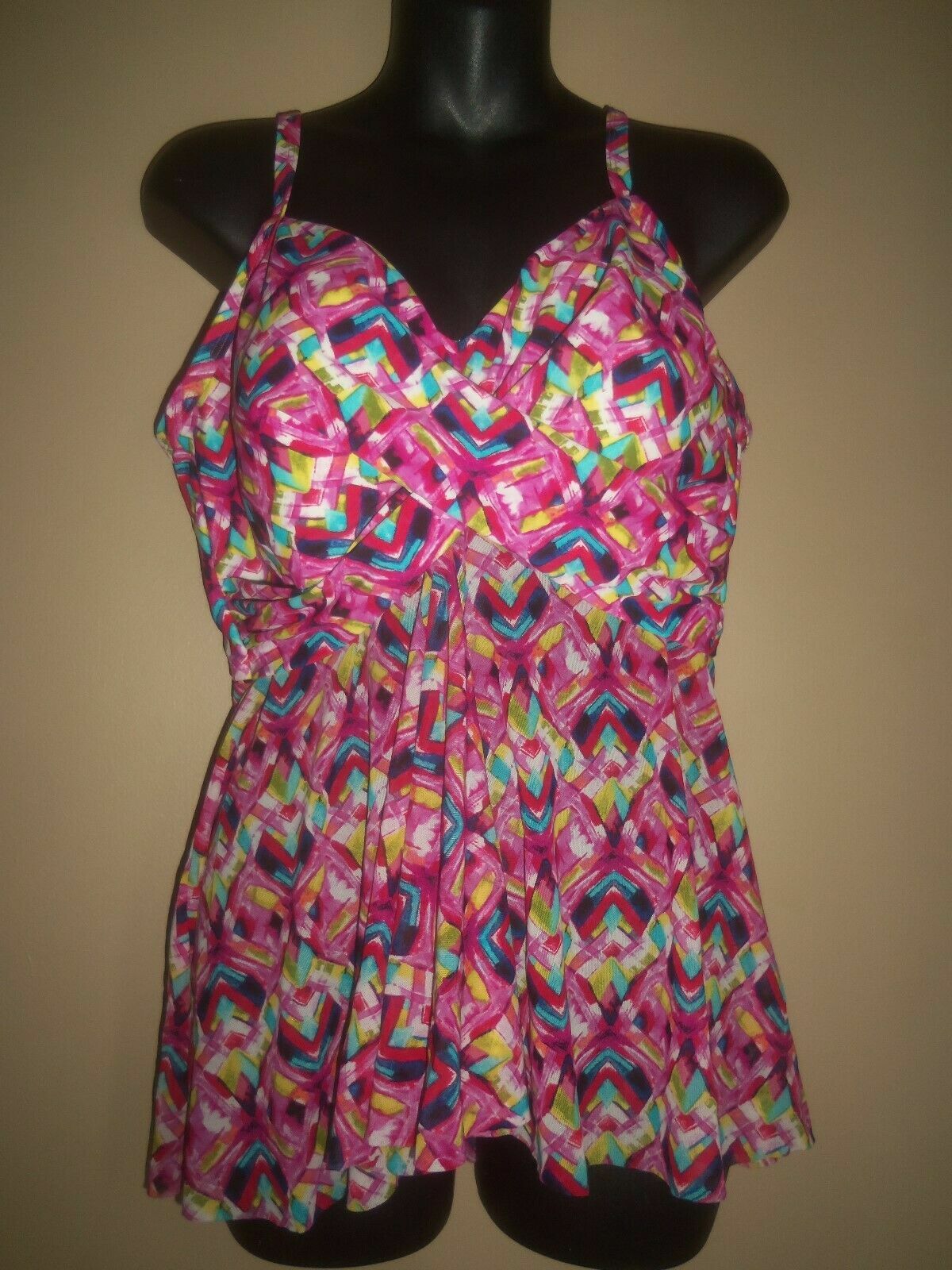 STUDIO CHRISTINA PINK BLU MULTICOLOR MESH TANKINI SWI… - Gem