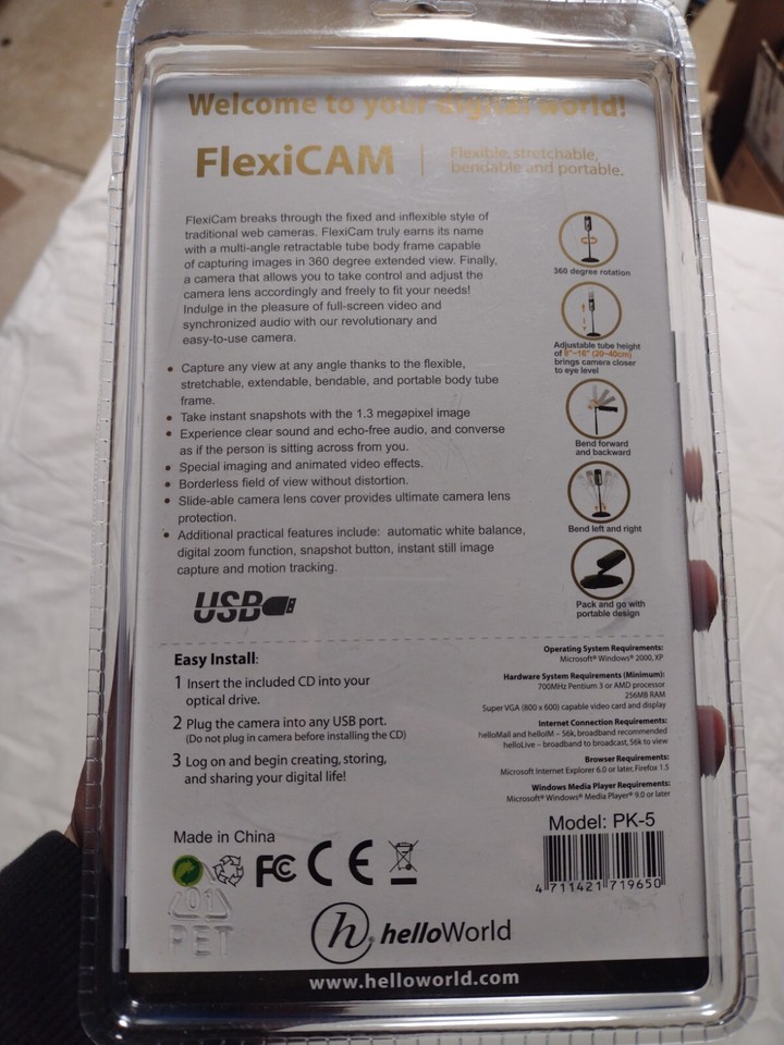 HelloWorld Digital USB FlexiCam PK-5 350k Pixel Adjustable Portable Web ...