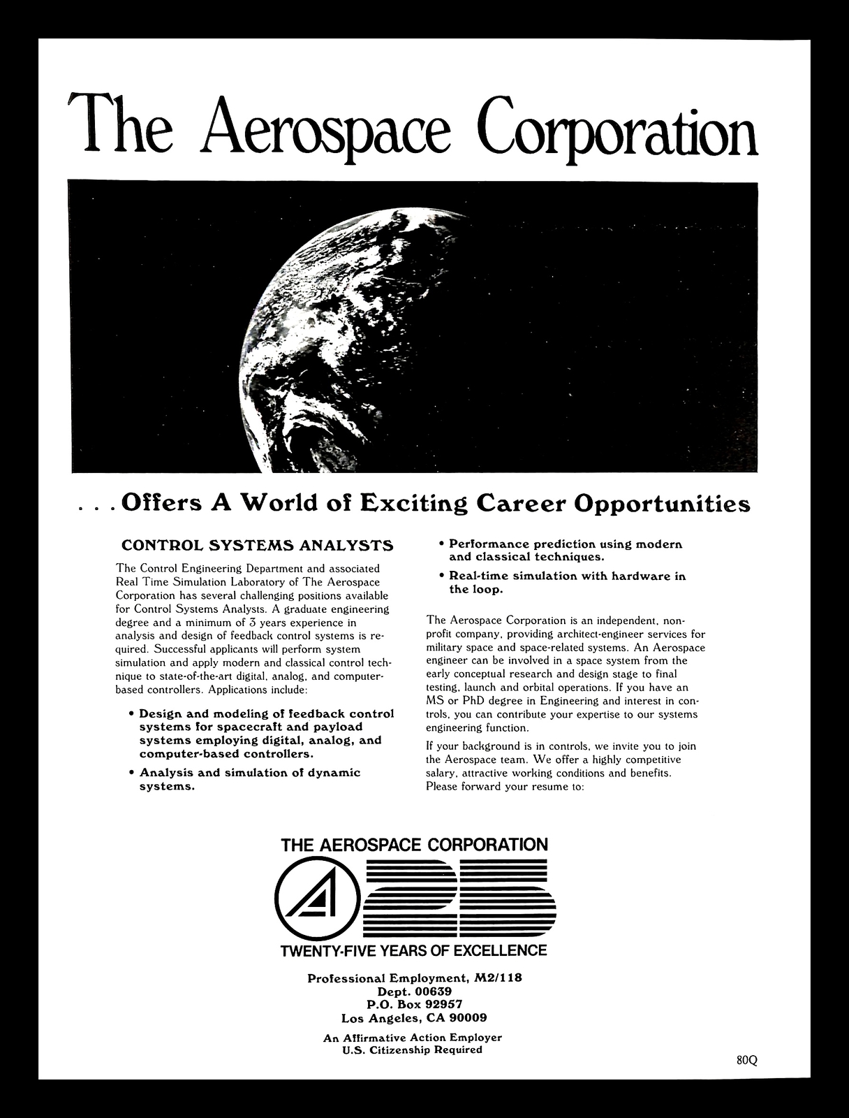 1985 The Aerospace Corporation Engineering Career Vintage PRINT AD ...