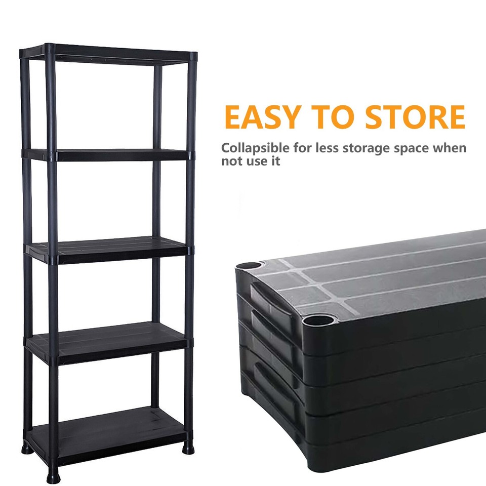 5 Tier Plastic Shelving Home Storage Unit Shelves Racks Garage ...