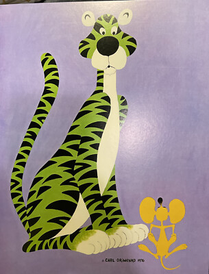 Vintage 1976 Carl Orimenko Green Tiger & Mouse Retro Print Mid-Century ...