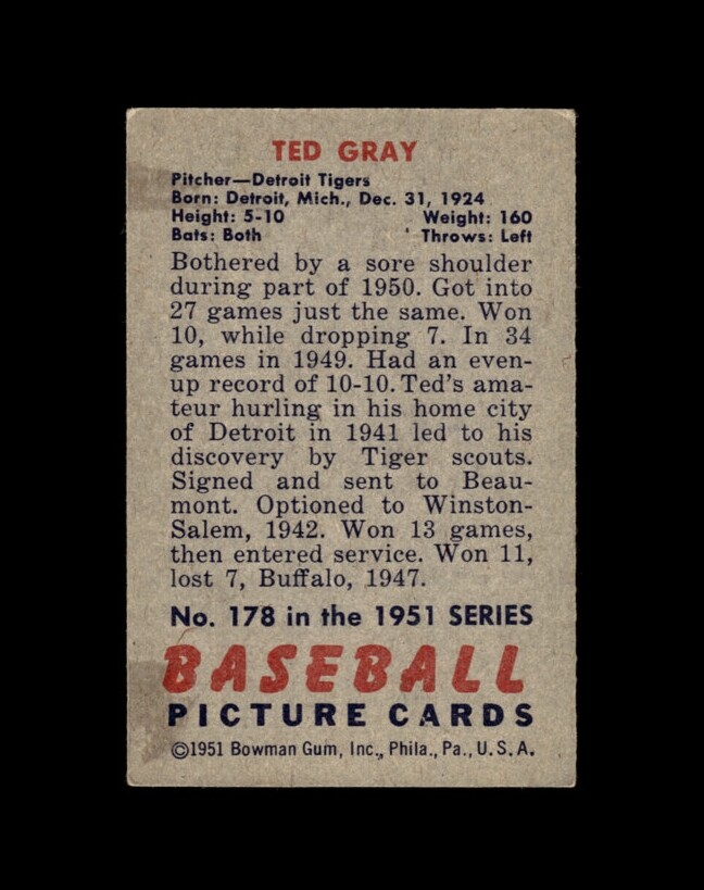 1951 Bowman Set-Break #178 Ted Gray VG-VGEX *GMCARDS* | eBay