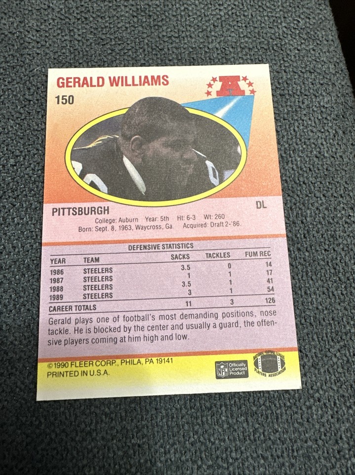 1990 Fleer Gerald Williams Pittsburgh Steelers #150 NFL Card | eBay