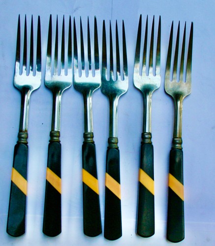 Bakelite Flatware 24 Black with Yellow Slash Handles,6 Knives, Forks ...