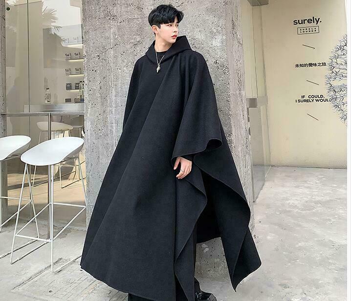 Men Fashion Hooded Wool Blend Pullover Oversize Cloak Cape Coat Ourwear ...