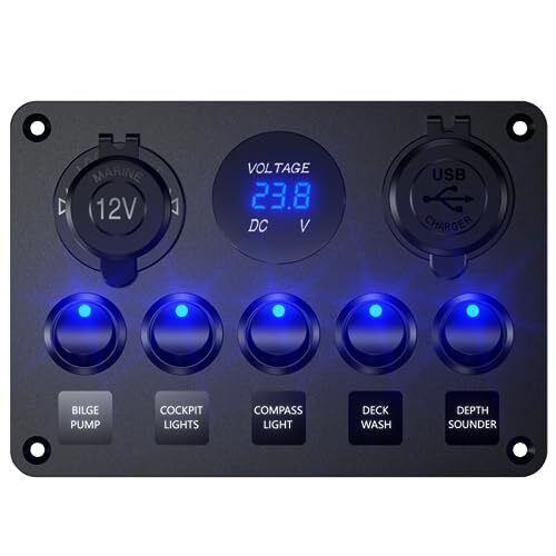 5 Gang Marine Boat Switch Panel with Dual USB Charger Digital Voltmeter ...