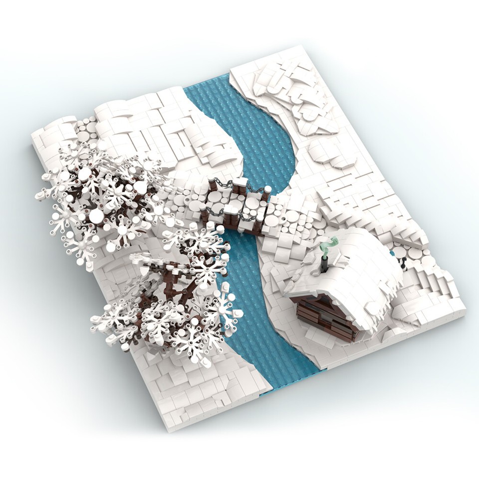 Winter Scene Winter Village Model with River and Trees 2451 Pieces MOC ...
