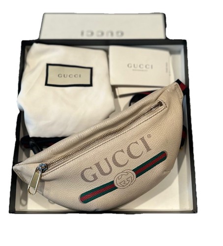 GUCCI Leather Small Logo Belt Bag Fanny Pack Cream Original Packaging ...