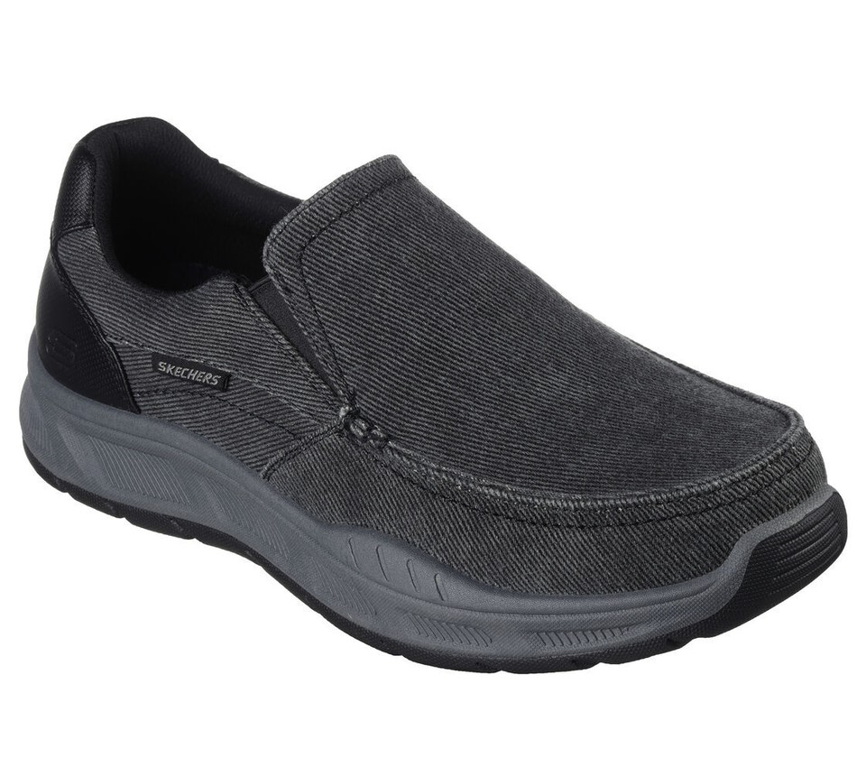 Skechers Men’s Relaxed Fit Slip-On Shoes – Black Canvas Cohagen Viera ...