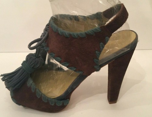 Paco Gil Womens Platform Sandals Size 9M Brown Suede Blue Stitched Trim ...