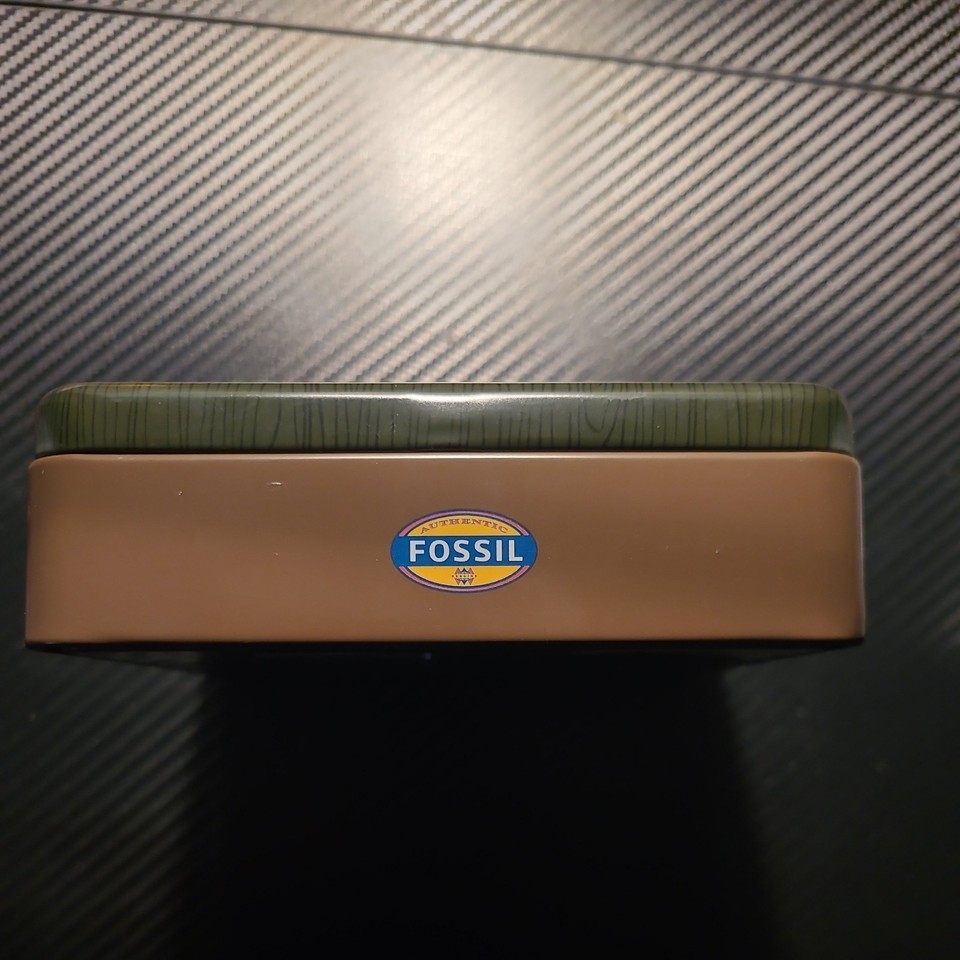 Authentic Fossil Long Live Vintage Square Tin Box 2012 Storage Trinket ...