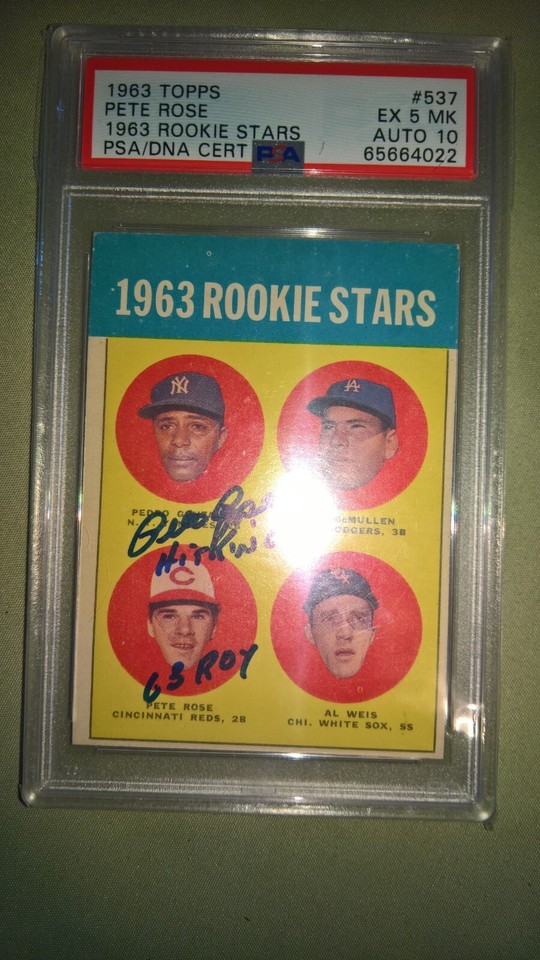 1963 #537 Topps Rookie Stars Pete Rose Rookie Card with Signature PSA ...