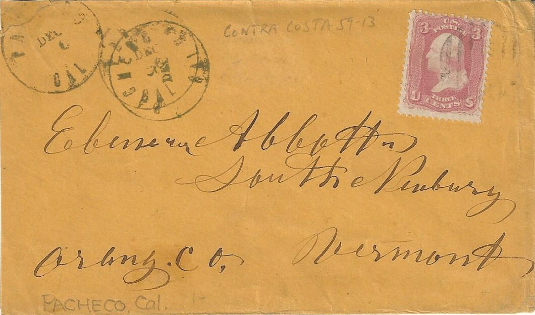 CALIFORNIA CONTRA COSTA CO PACHECO MID 1860'S WILLIAMS COC-2190 64A ...