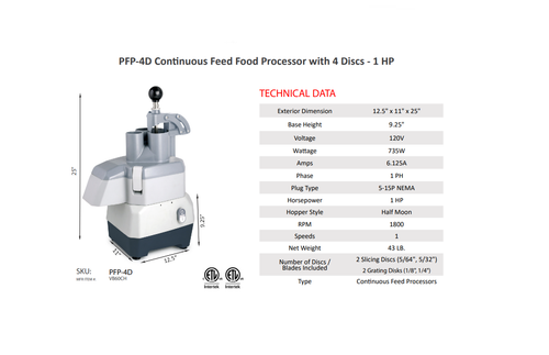 Prepline PFP-4D, Continuous Feed Food Processor with 4 Discs - 1 HP | eBay