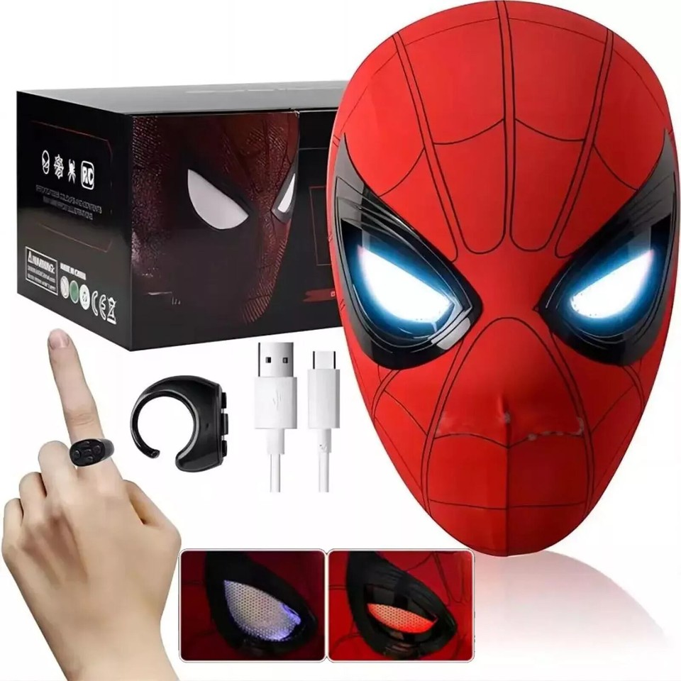 Spiderman Mask with Ring Remote Control Eye Closing Blinking Eyes ...