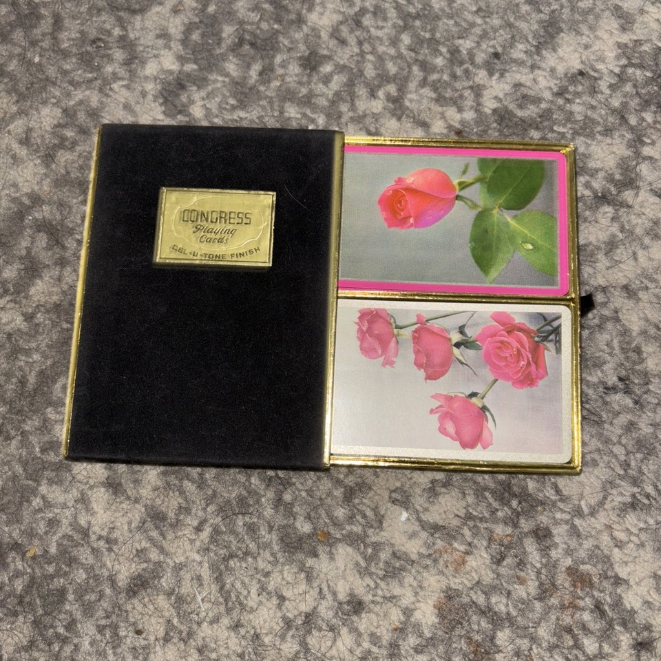 Congress Playing Cards Vintage Double Deck with Cel-U-Tone Finish Roses ...