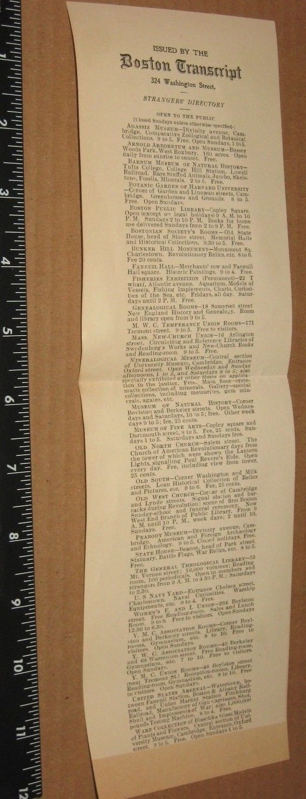 Vintage c.1900 Boston Transcript Strangers Directory Sheet | eBay