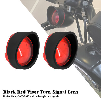 2x Red Lens Cover Turn Signal Visor Trim Rings Fit For Universal Harley ...