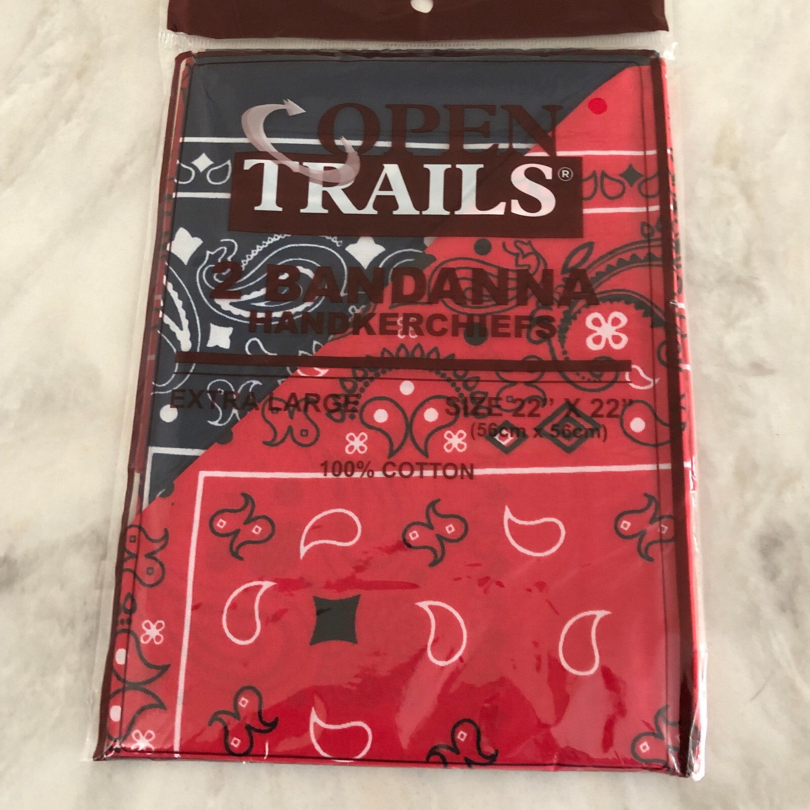OPEN TRAILS Navy & Red BANDANA HANDKERCHIEFS EXTRA LARGE 22" x 22 ...