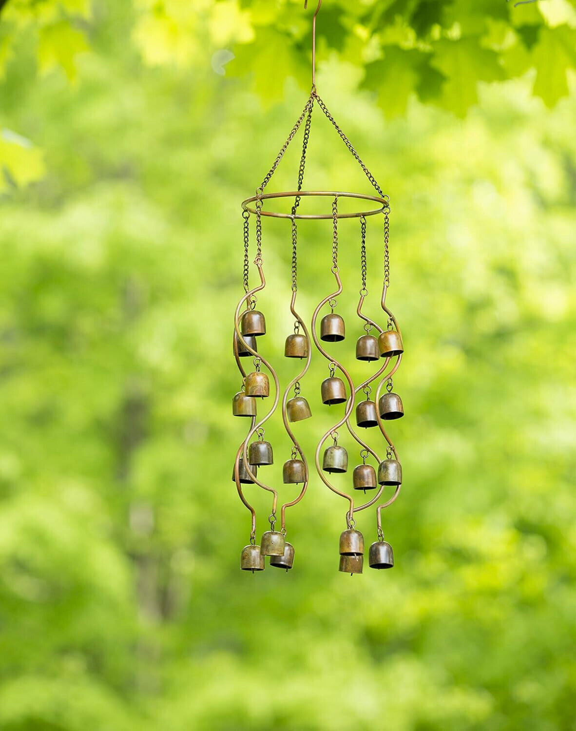 Spiral Bells Mobile Wind Chime Metal Garden Art Hanging Flamed Copper ...