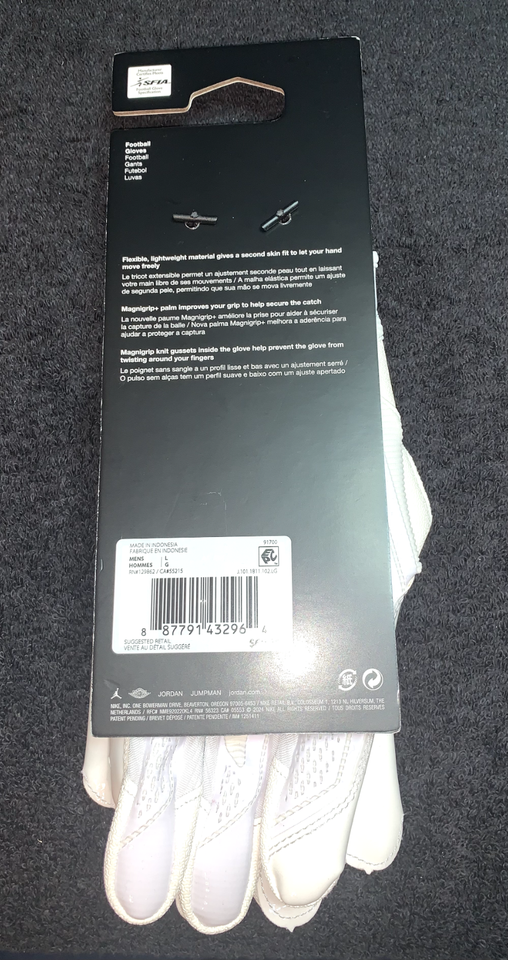 NIKE AIR JORDAN FLY LOCK 2.0 FOOTBALL GLOVES #1011811 102 LG WHITE NWT ...