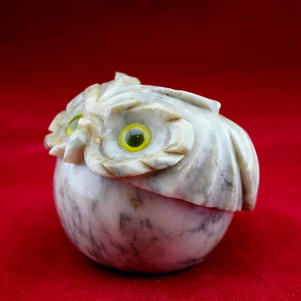 Vintage OWL Figurine Genuine Alabaster ITALY Hand Carved Glass Eyes | eBay