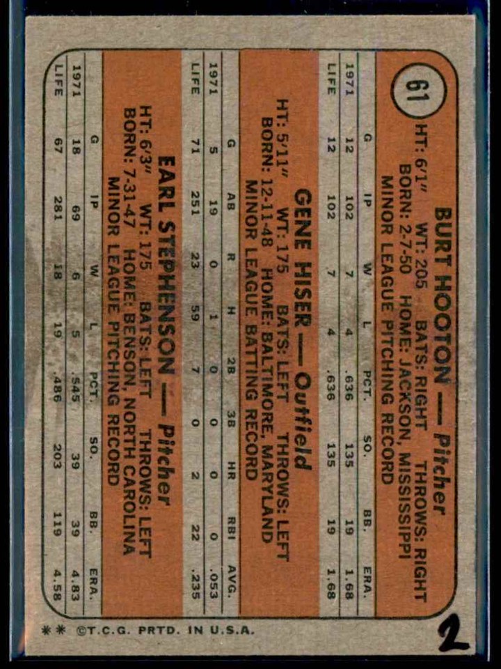 1972 Topps Cubs Rookies - Burt Hooton/Gene Hiser/E. Stephenson RC ...