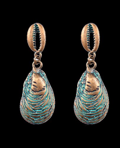 Kauri Ohrringe Muschel Ohrstecker Metall Kupfer-Türkis Muscheln Hippie ...