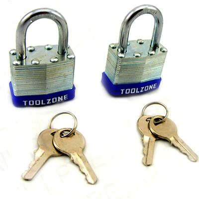 2 KEYED ALIKE PADLOCKS Same Key Laminated Lock Set 40MM Garage Gate ...