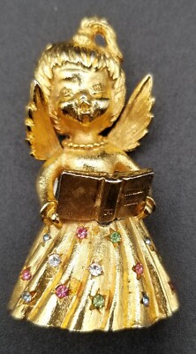 Vintage Singing Angel MYLU Pin Brooch Gold Rhinestone Jewelry | eBay
