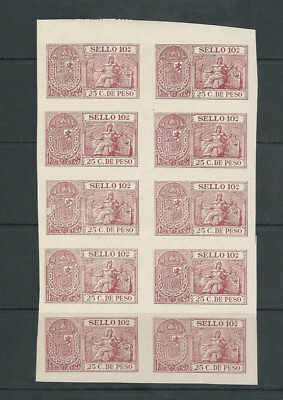 PHILIPPINES 1898/99 REVENUE stamp 25c BLOCK of 10 never hinged toned ...