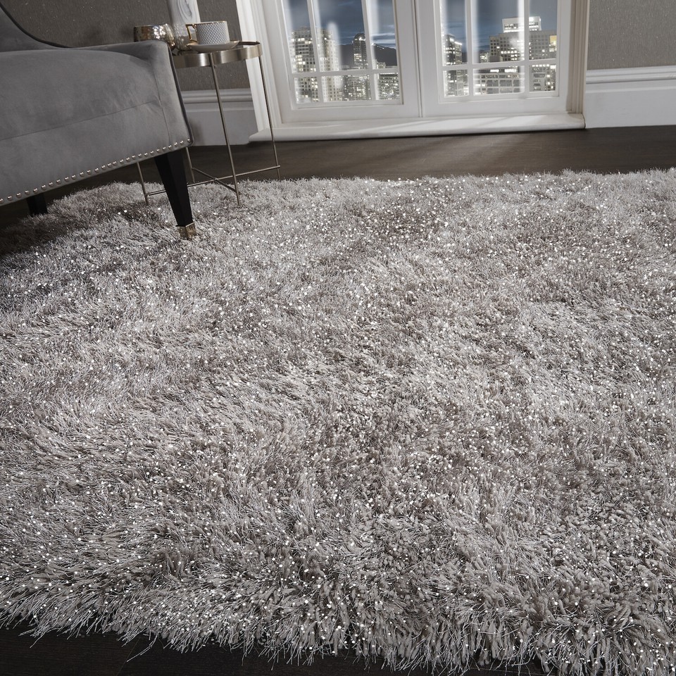 Shaggy Rug SHIMMER SPARKLE GLITTER 5.5cm Thick Soft Pile Large Living ...