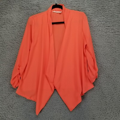 Perch Jacket Womens 1XL Orange Long Sleeve Sheer 3/4 Sleeve Open Front ...